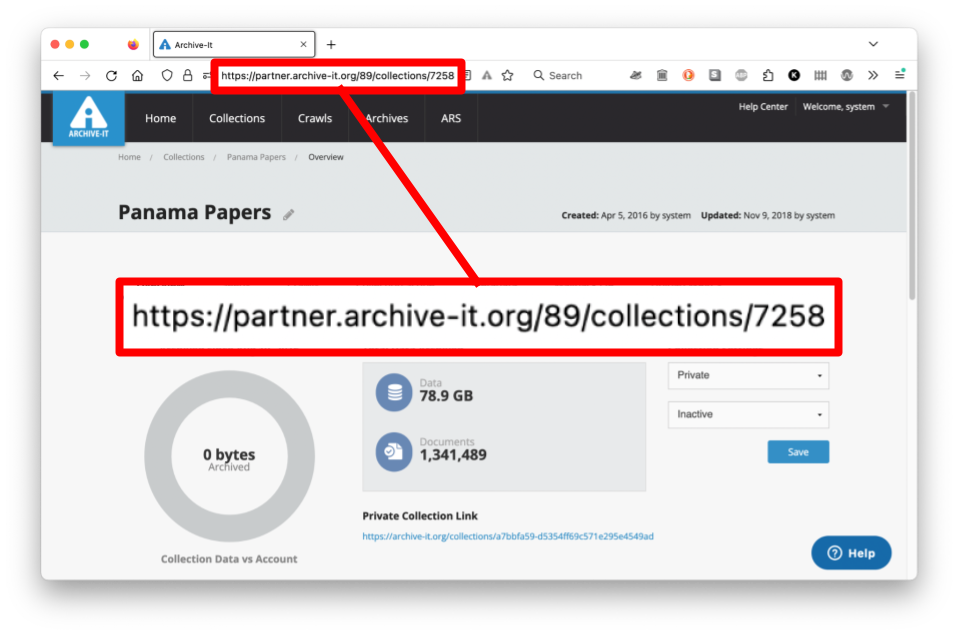 How to find your collection's unique ID number – Archive-It Help Center
